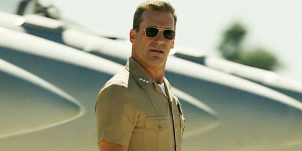 Jon Hamm is seen wearing Ray-Ban Caravan 3136 001 sunglasses in Top Gun ...